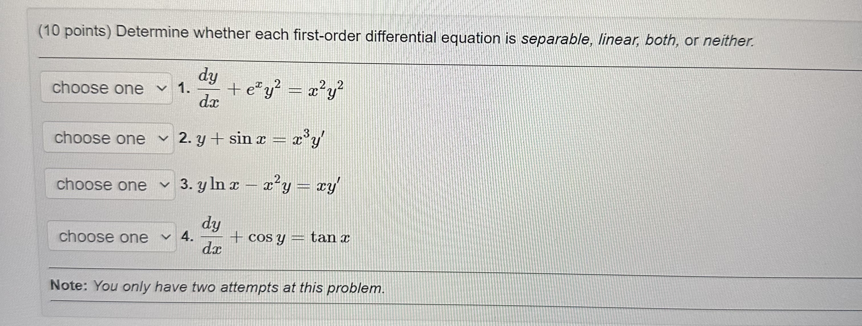 Solved (10 ﻿points) ﻿Determine whether each first-order | Chegg.com