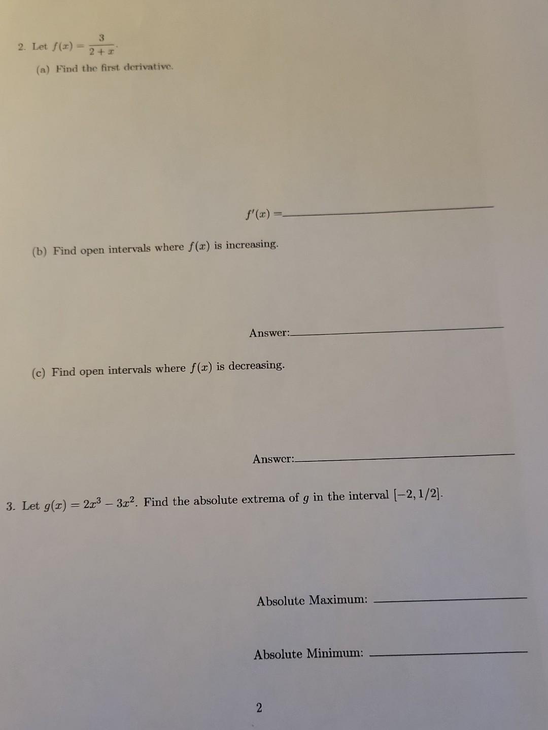 Solved 2. Let f(x)=2+x3. (a) Find the first derivative. | Chegg.com