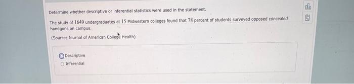Solved Determine whether descriptive or inferential | Chegg.com
