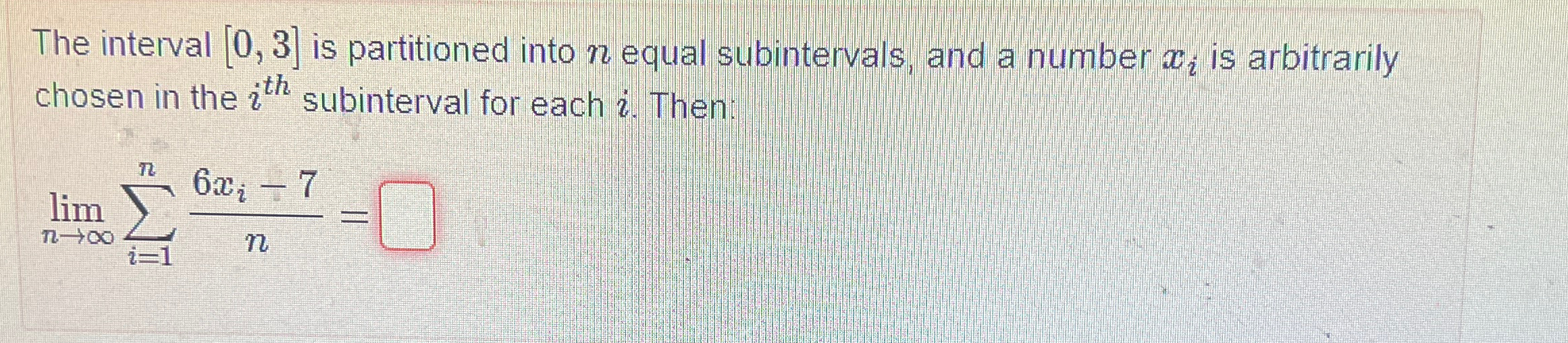 Solved The interval 0,3 ﻿is partitioned into n ﻿equal | Chegg.com