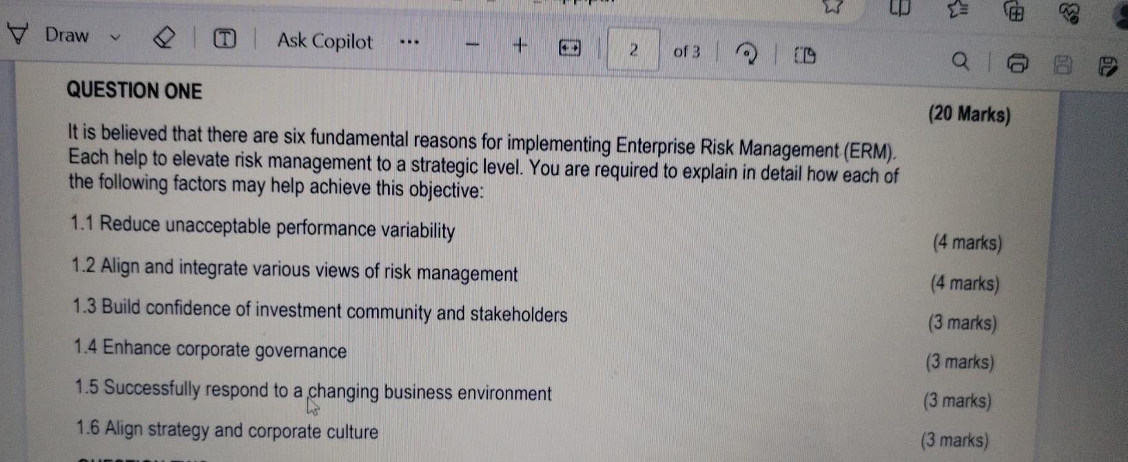 Solved DrawAsk Copilot2 ﻿of 3QUESTION ONE(20 ﻿Marks)It is | Chegg.com