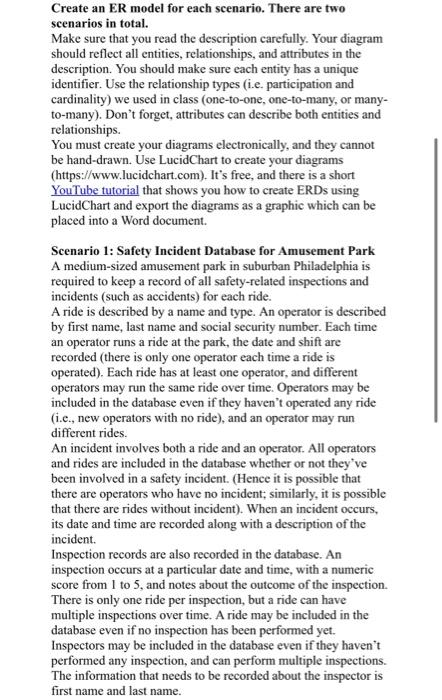 Solved Create an ER model for each scenario. There are two | Chegg.com