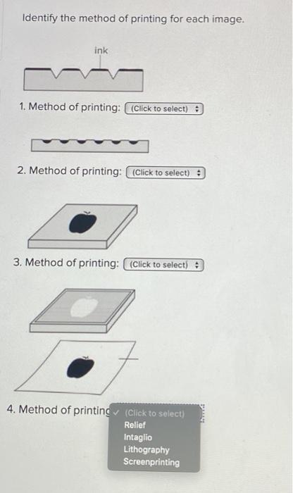 Solved Identify the method of printing for each image. ink - | Chegg.com