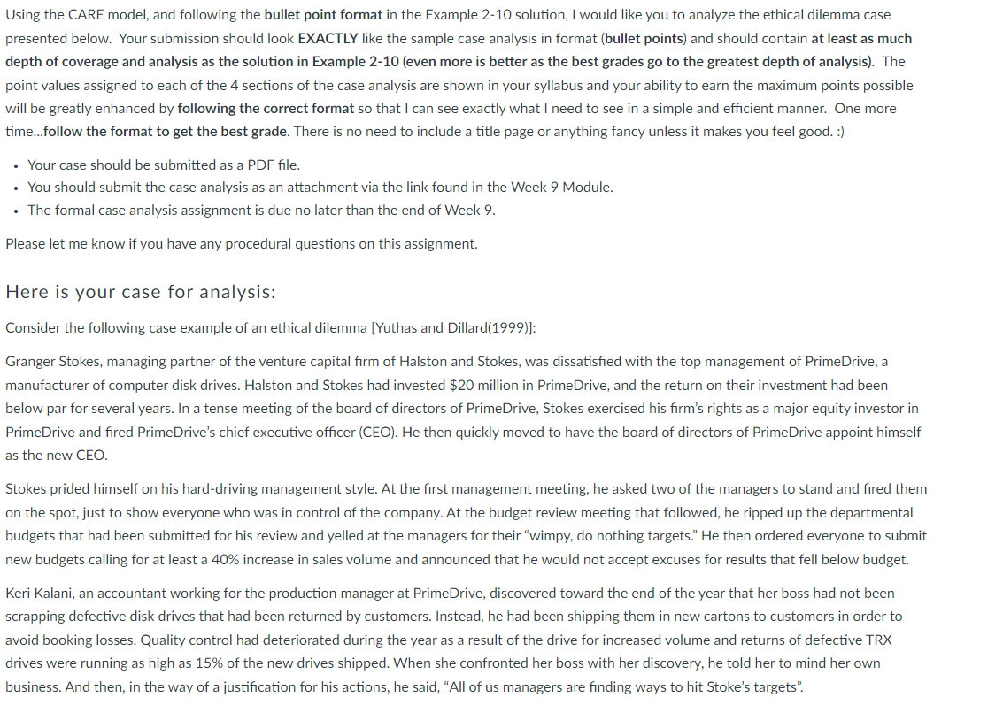 Solved Using the CARE model, and following the bullet point | Chegg.com