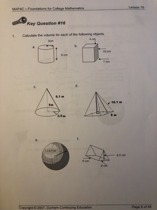 Solved MAP4C - Foundations for College Mathematics Lesson 16 | Chegg.com
