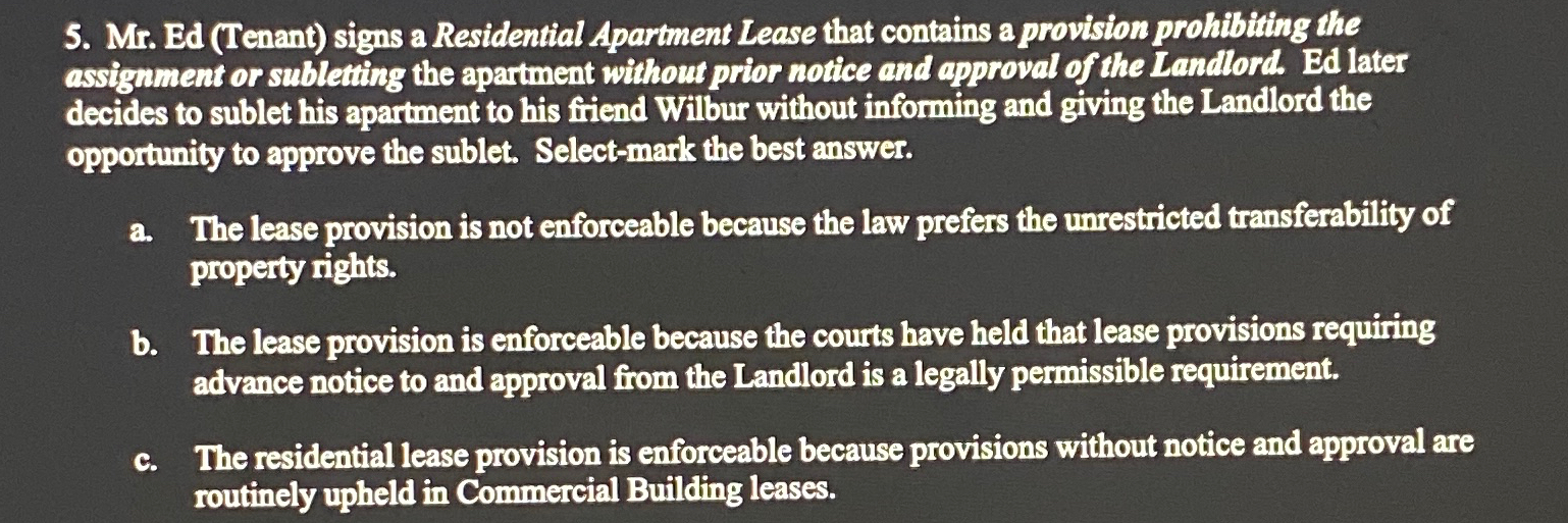 Solved Mr. ﻿Ed (Tenant) ﻿signs a Residential Apartment Lease | Chegg.com