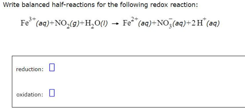 Solved Write balanced half-reactions for the following redox | Chegg.com