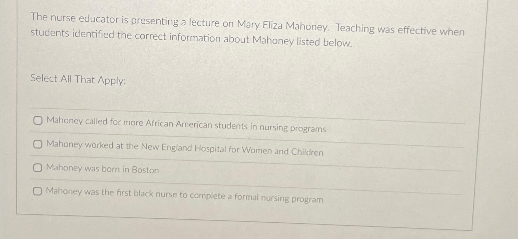 Solved The nurse educator is presenting a lecture on Mary | Chegg.com