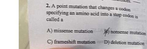Solved A point mutation that changes a codion specifying an | Chegg.com
