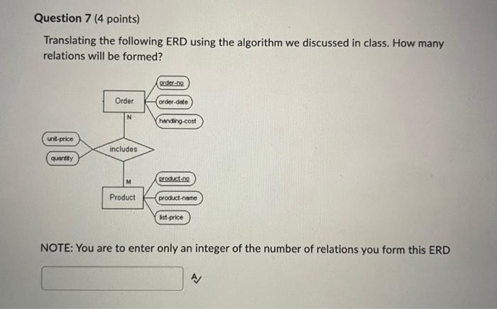 Solved Question 7 (4 points) Translating the following ERD | Chegg.com