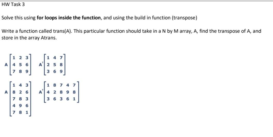 Solved Solve this using for loops inside the function, and | Chegg.com