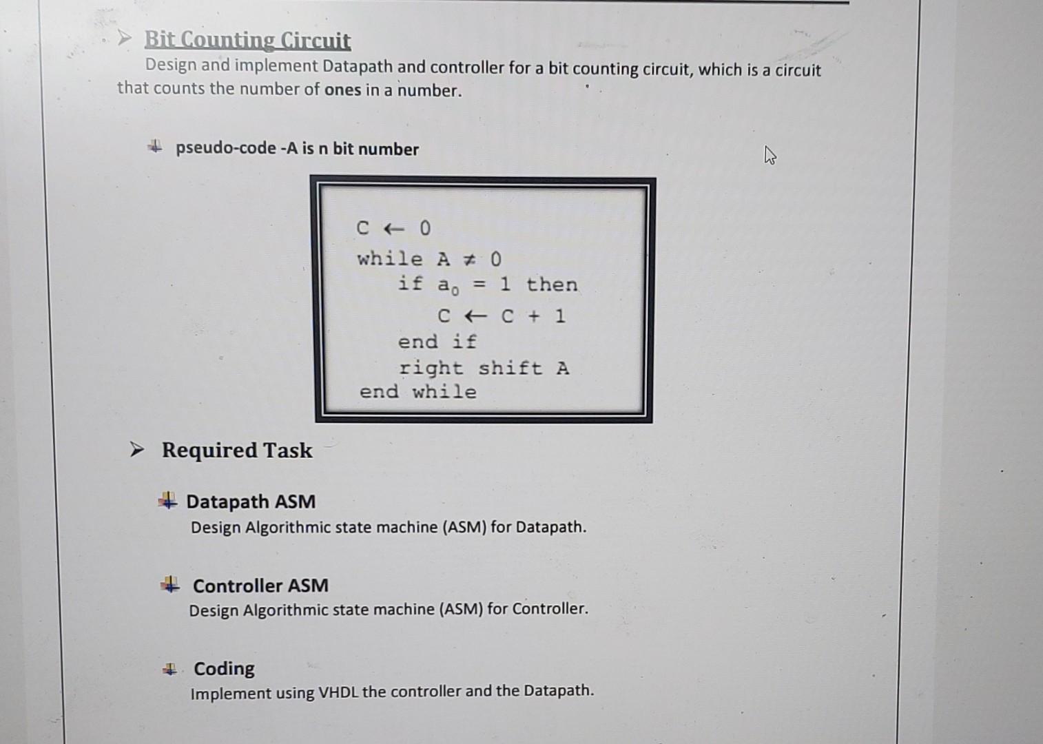 Solved Bit Counting Circuit Design And Implement Datapath