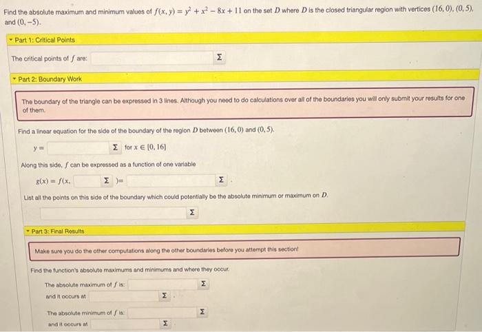 Solved nd the absolute maximum and minimum values of | Chegg.com