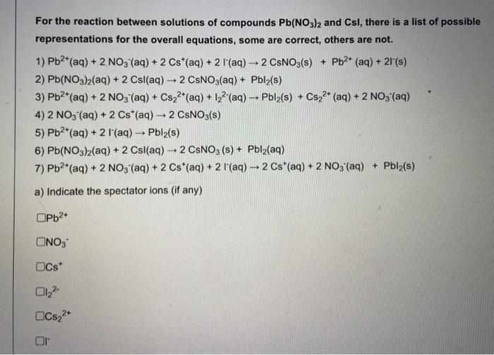 Solved + + For the reaction between solutions of compounds | Chegg.com