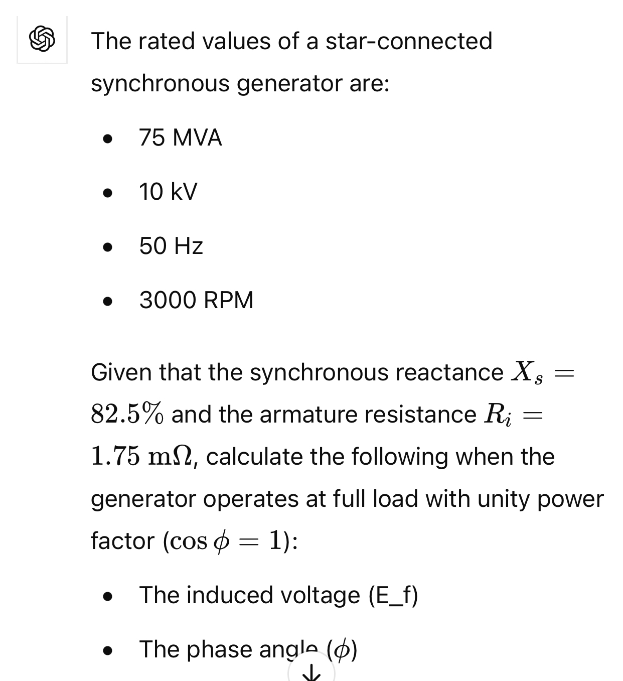 Solved The rated values of a star-connectedsynchronous | Chegg.com