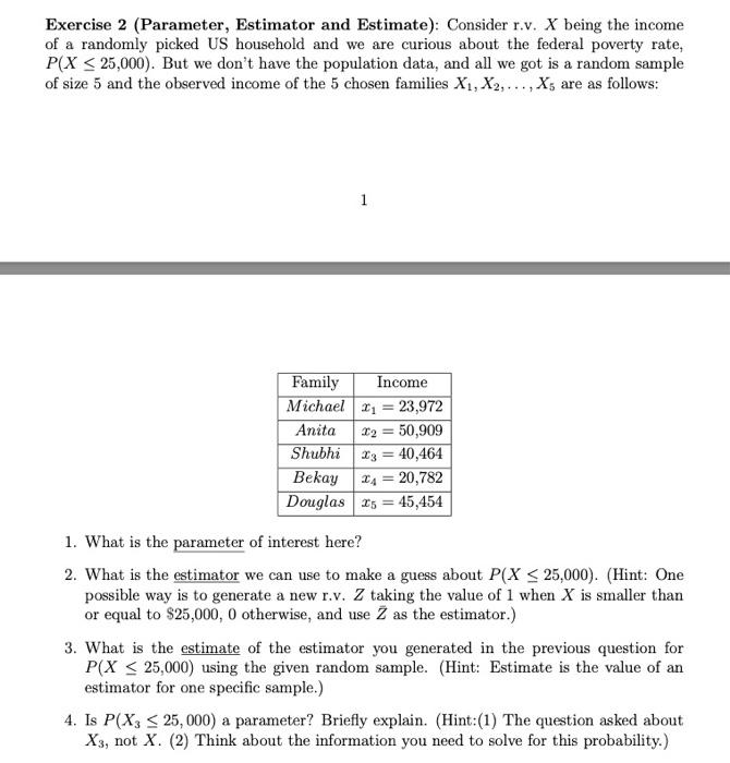 Solved Exercise 2 (Parameter, Estimator and Estimate): | Chegg.com