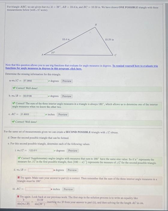 Solved For triangle ABC, we are given that m∠A=29∘,AB=18.4 | Chegg.com