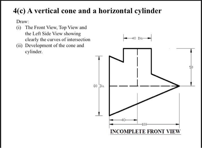 Solved 4(c) A vertical cone and a horizontal cylinder Draw: | Chegg.com