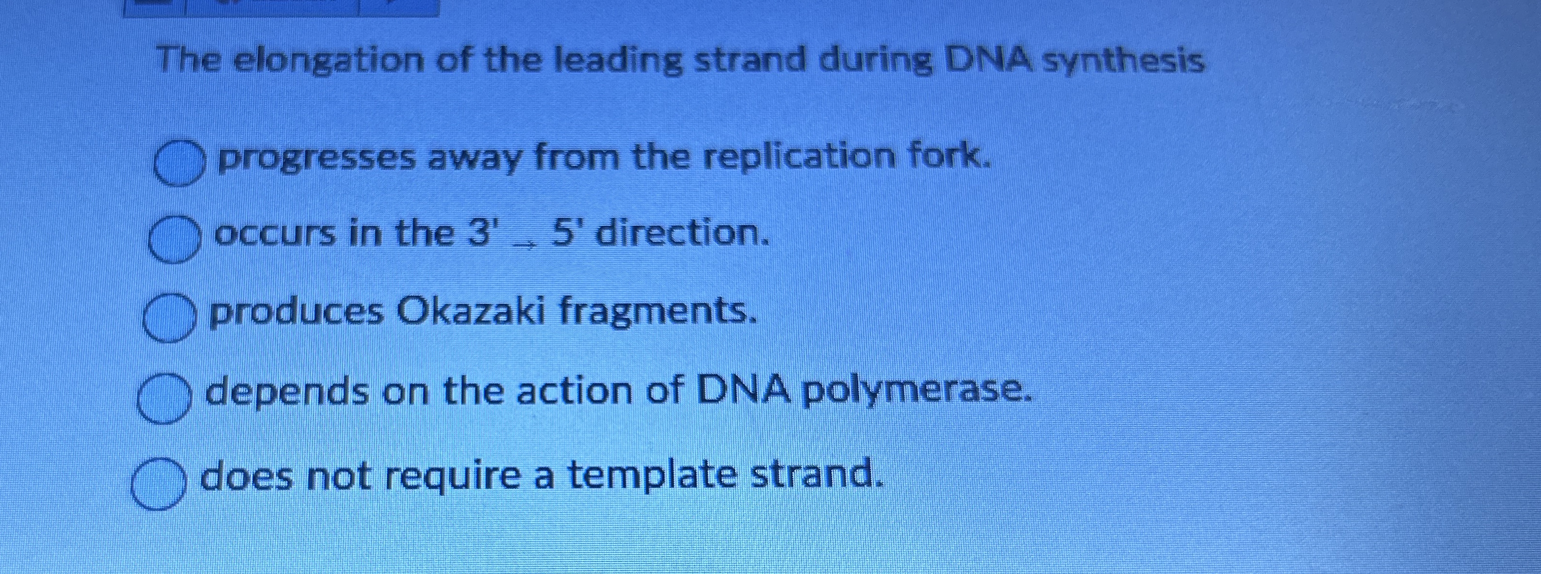 Solved The elongation of the leading strand during DNA | Chegg.com