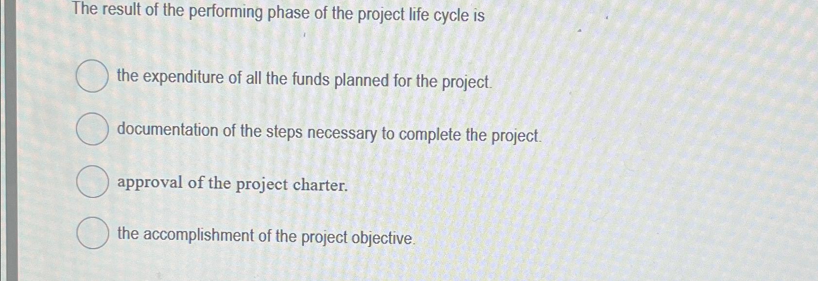 Solved The result of the performing phase of the project | Chegg.com