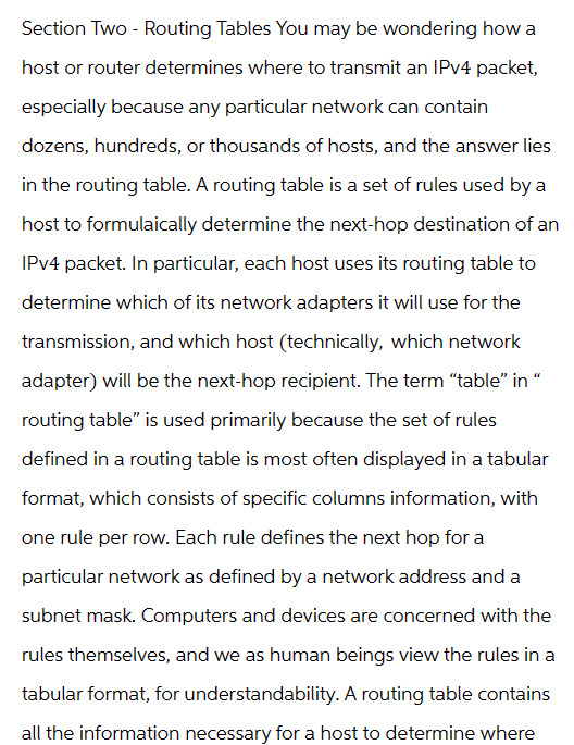 Solved Section Two - ﻿Routing Tables You may be wondering | Chegg.com