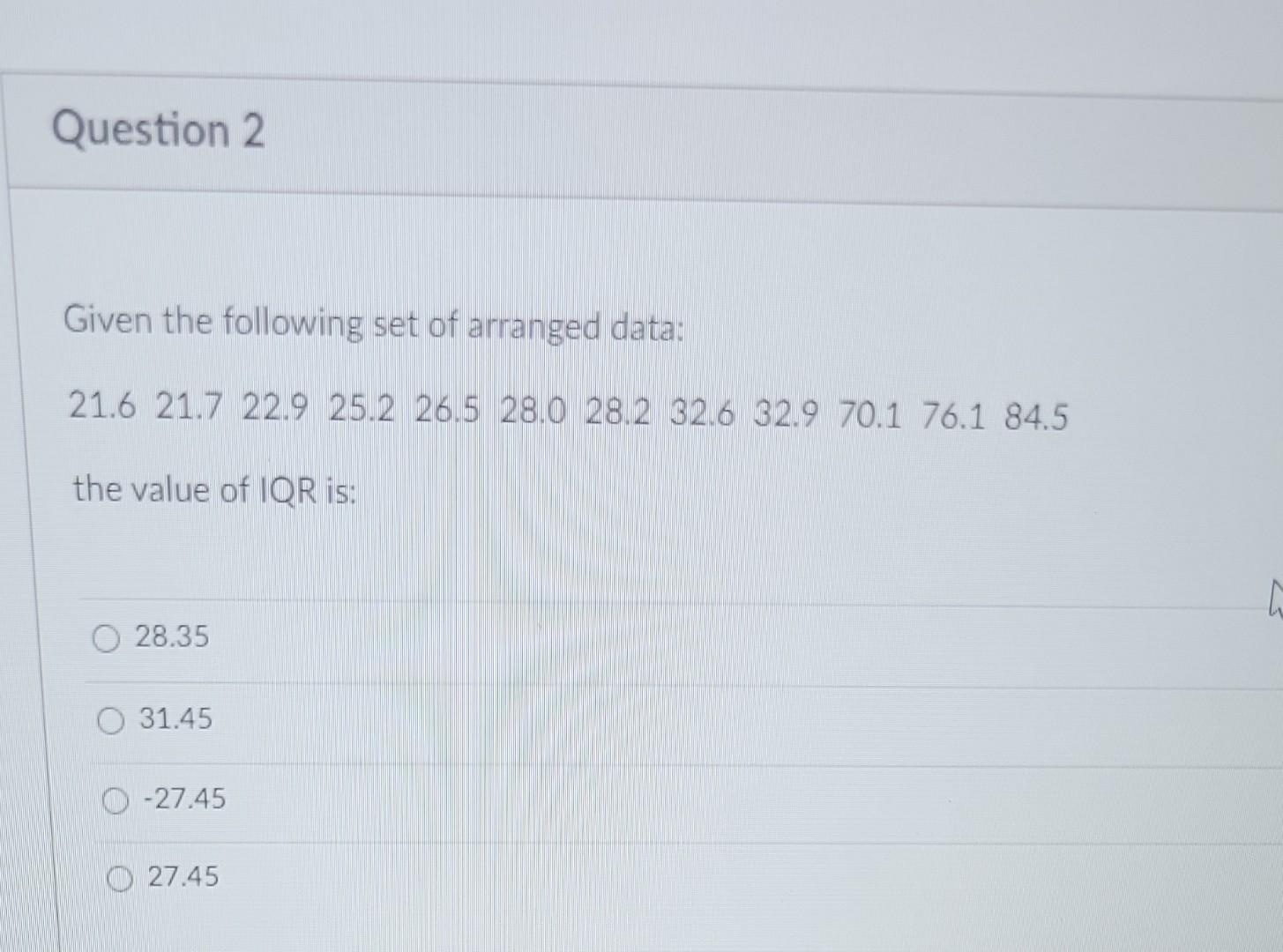 Solved Given the following set of arranged data: | Chegg.com