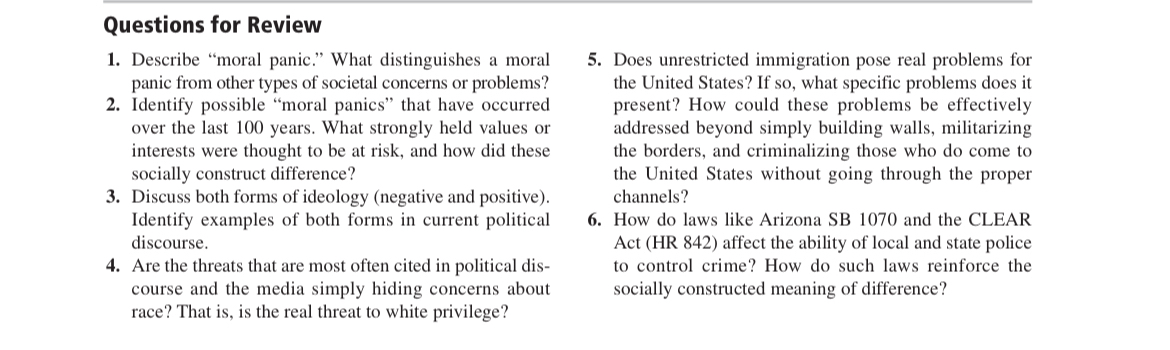 Solved Questions for ReviewDescribe "moral panic." What | Chegg.com