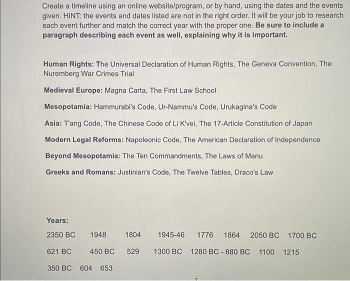 Create a timeline using an online website/program, or | Chegg.com