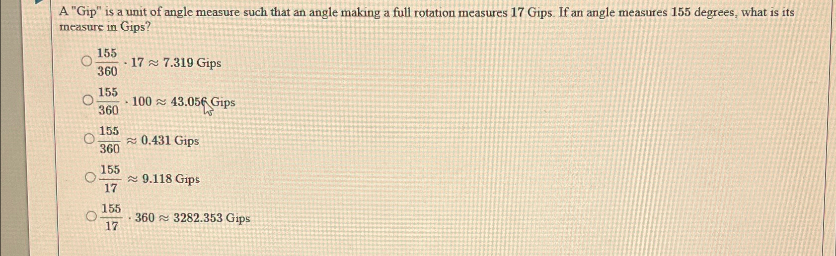 Solved A "Gip" is a unit of angle measure such that an angle | Chegg.com