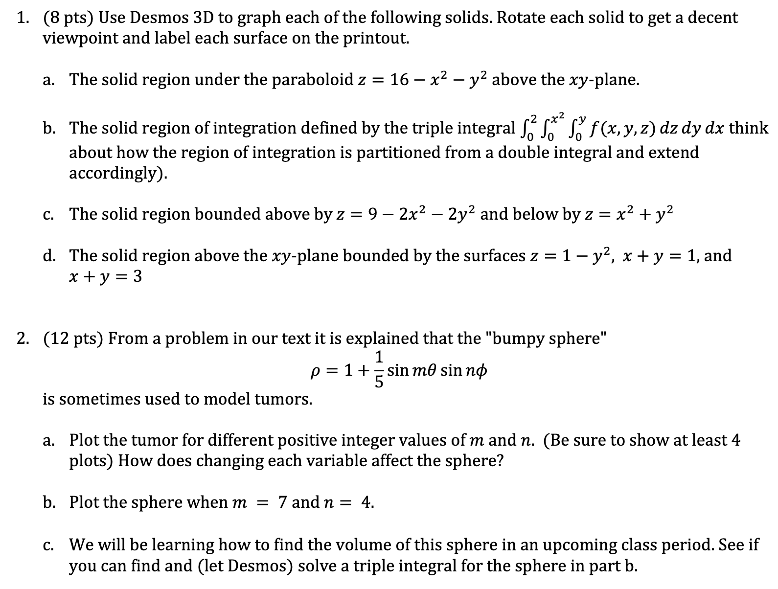 Solved (8 ﻿pts) ﻿Use Desmos 3D to graph each of the | Chegg.com