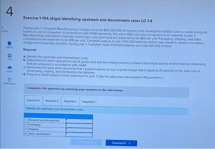 Solved 4 Exercise 1-10A (Algo) Identifying upstream and | Chegg.com