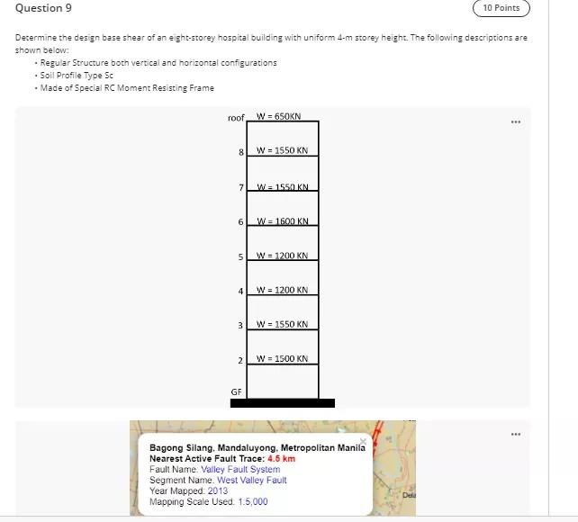 Question 9 10 Points Determine the design base shear | Chegg.com