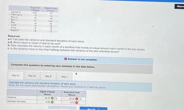 Required; a-1. Calculate the variance and standard | Chegg.com