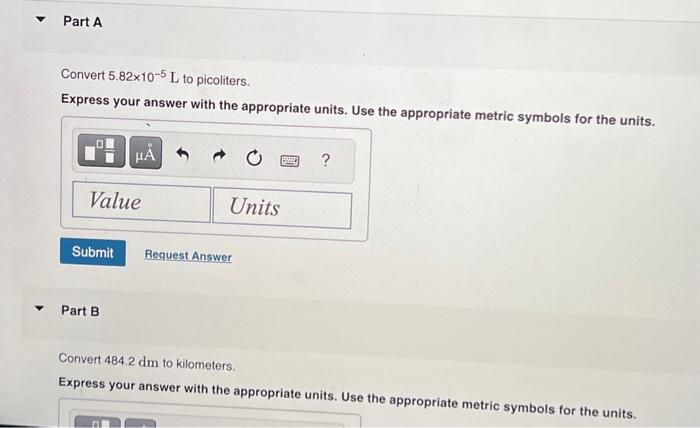 Solved Convert 5.82×10−5 L to picoliters. Express your | Chegg.com