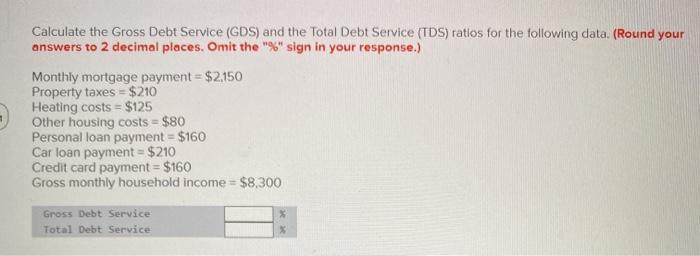 Solved Calculate the Gross Debt Service (GDS) and the Total | Chegg.com