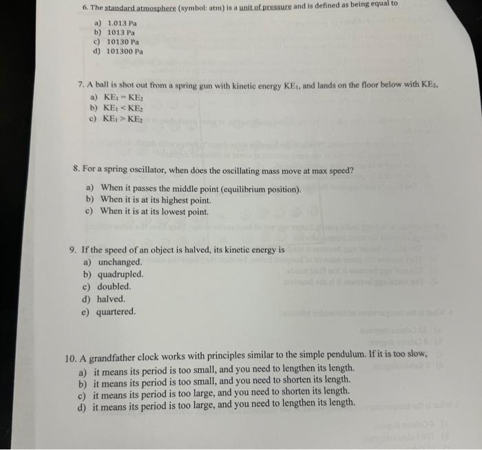 6. The standard atmosphere (symbol: atm) is a unit of | Chegg.com