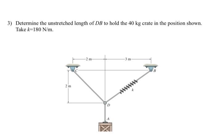 Solved 3) Determine the unstretched length of DB to hold the | Chegg.com