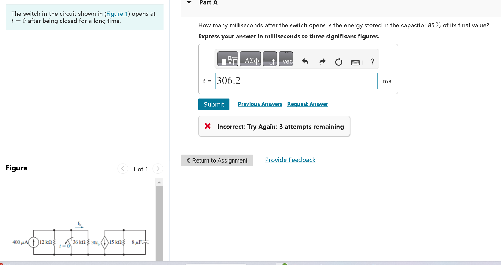 Solved The switch in the circuit shown in (Figure 1) ﻿opens | Chegg.com