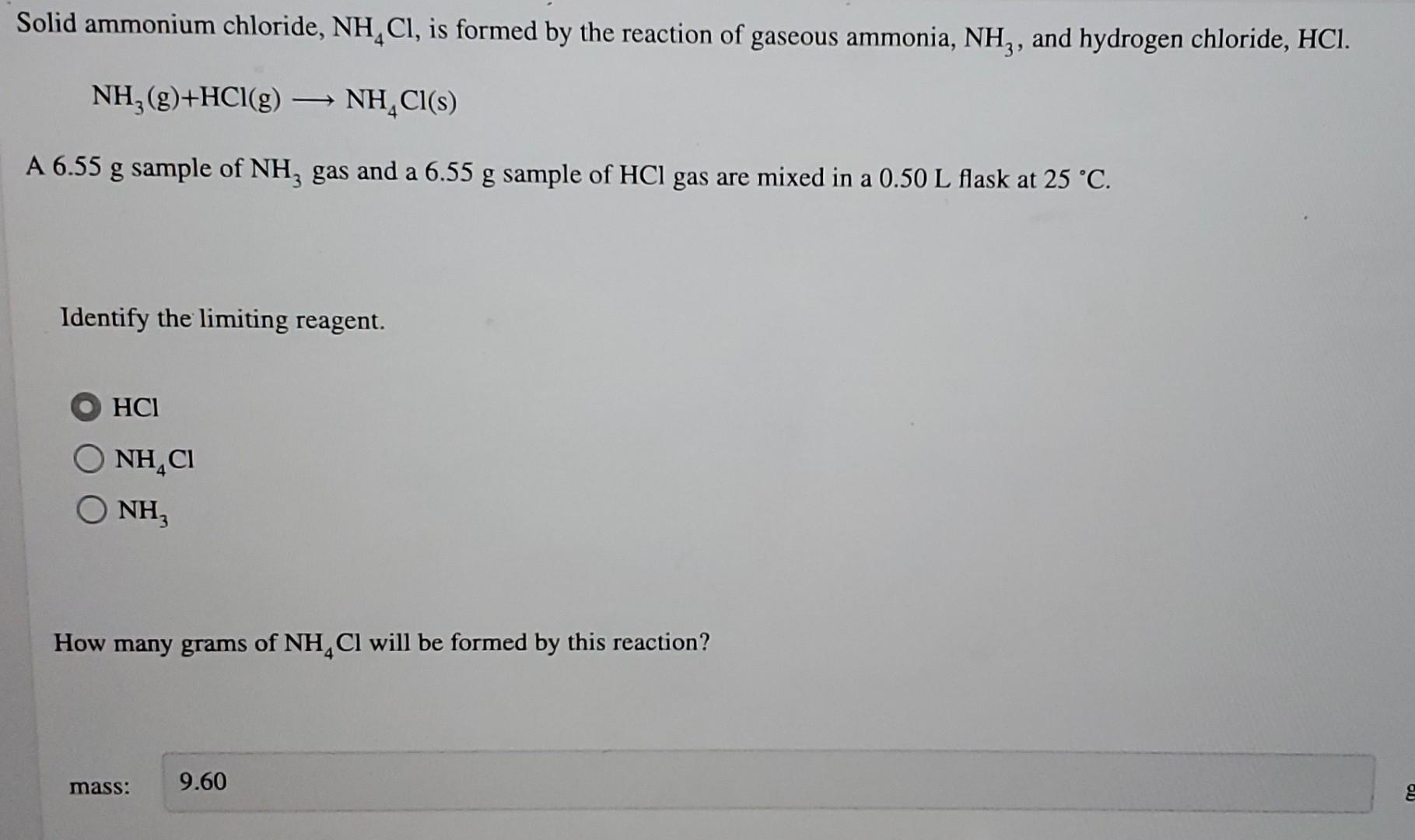 Solved Solid ammonium chloride, NH, CI, is formed by the | Chegg.com