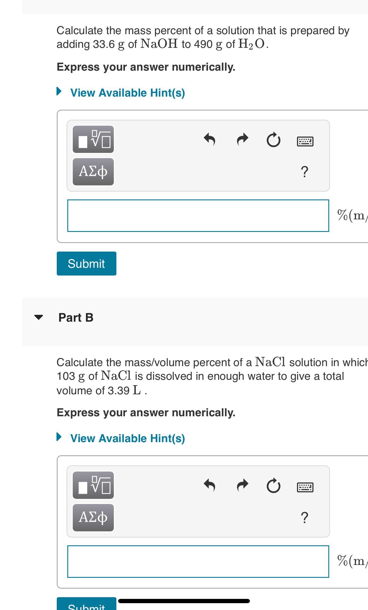 Solved Calculate the mass percent of a solution that is | Chegg.com