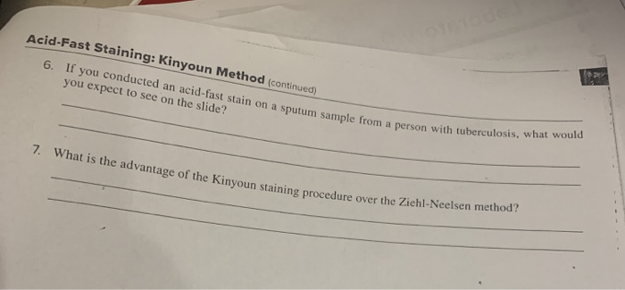Solved Acid-Fast Staining: Kinyoun Method (continued) 6. If | Chegg.com