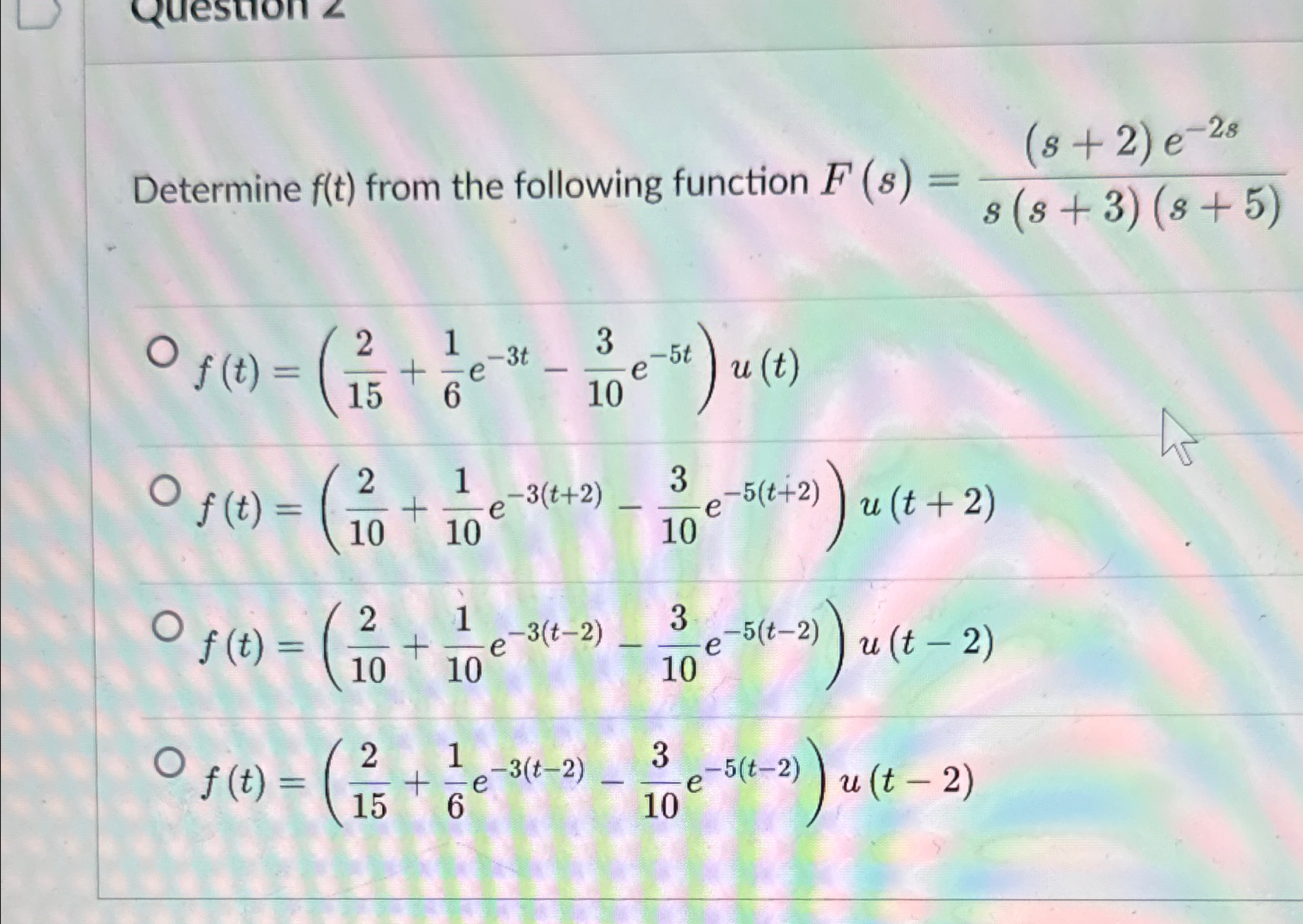 Solved Determine f(t) ﻿from the following function | Chegg.com