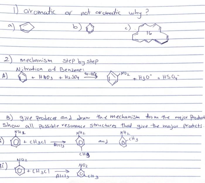 Solved 1) aromatic or not aromatic why? a) b) π 2) mechanism | Chegg.com