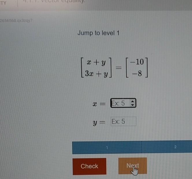 Solved Jump to level 1 [x+y3x+y]=[−10−8] x= y= | Chegg.com