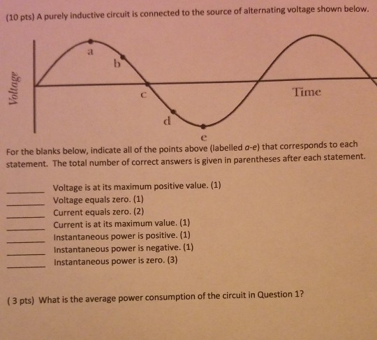 Solved (10 pts) A purely inductive circuit is connected to | Chegg.com
