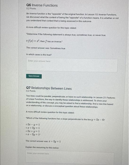 Solved Q6 Inverse Functions 02 Points An inverse function is | Chegg.com