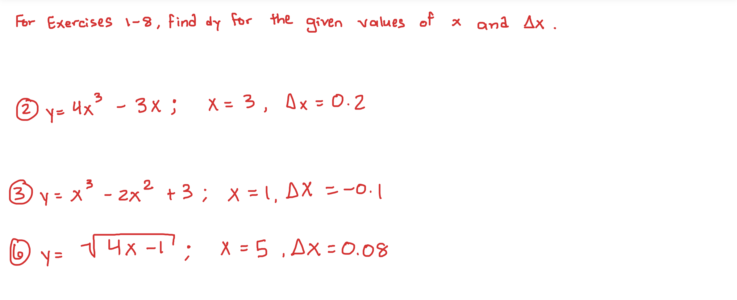Solved For Exercises 1-8, ﻿find dy ﻿for the given values of | Chegg.com
