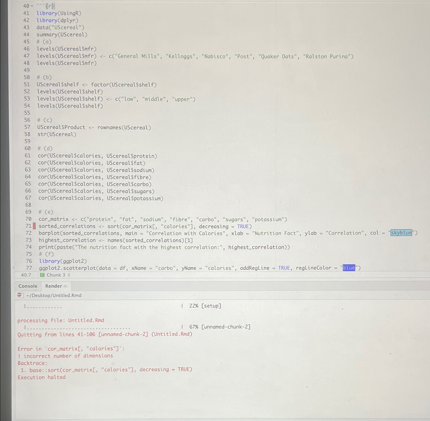 Solved RStudio Please help to correct the error in part (e) | Chegg.com