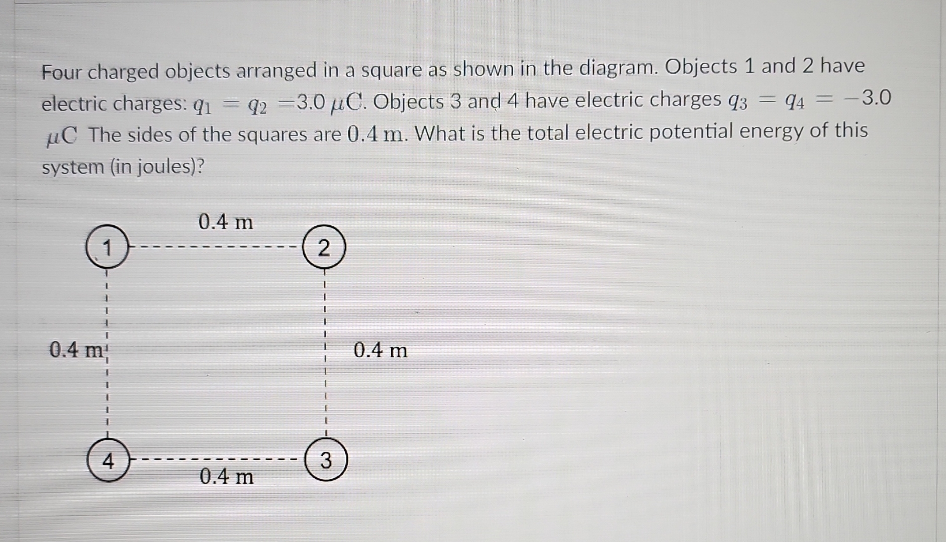 Solved Four charged objects arranged in a square as shown in | Chegg.com