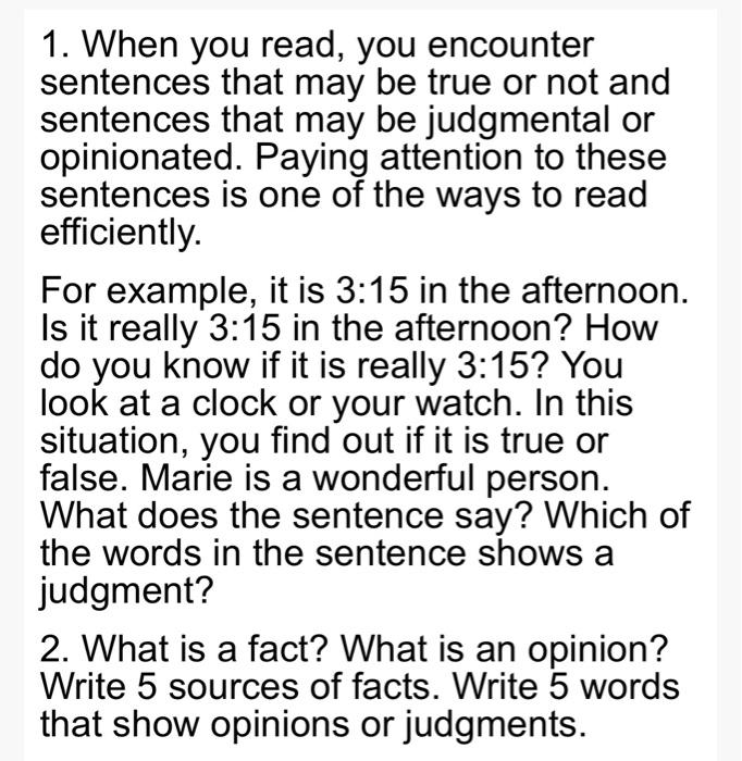 Solved 1. When you read, you encounter sentences that may be | Chegg.com